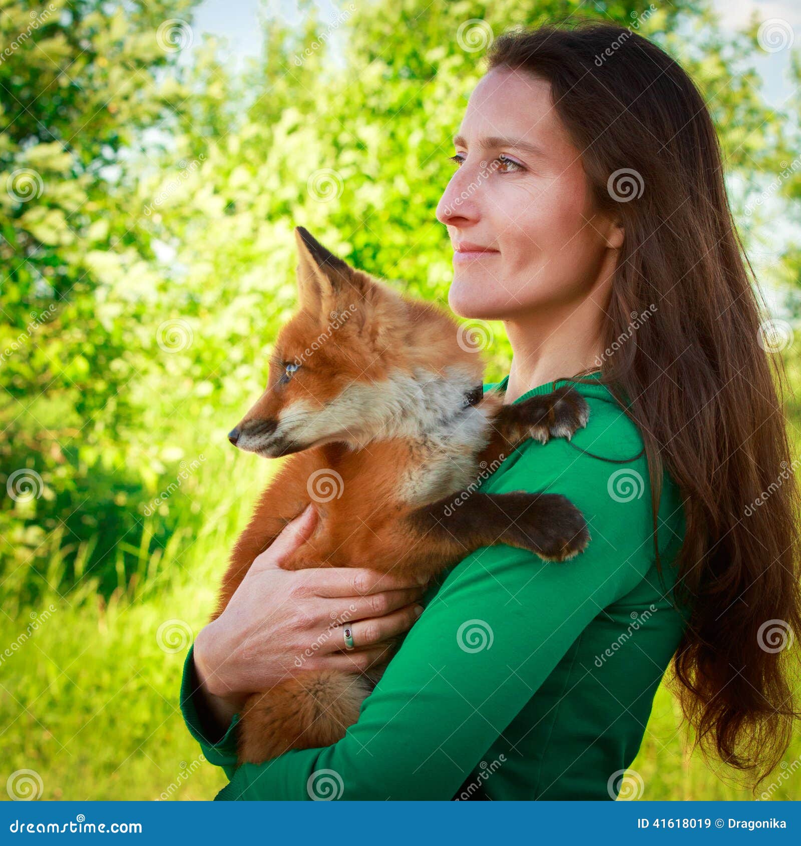 Fox and woman stock image. Image of nature, friend, woman - 41618019