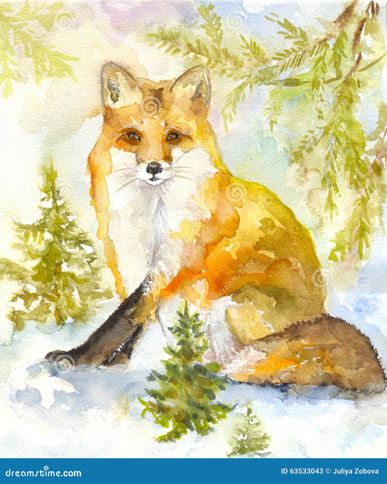 Fox in the woods stock illustration. Illustration of forest - 63533043