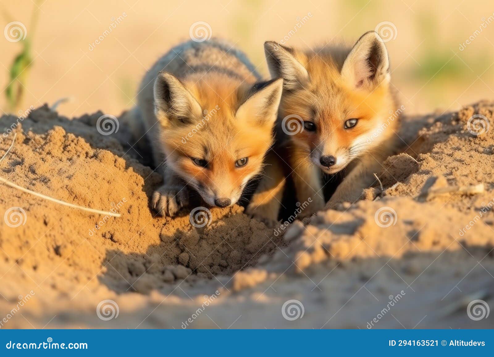 Foxes Digging Holes in a Sand Field Stock Illustration - Illustration ...
