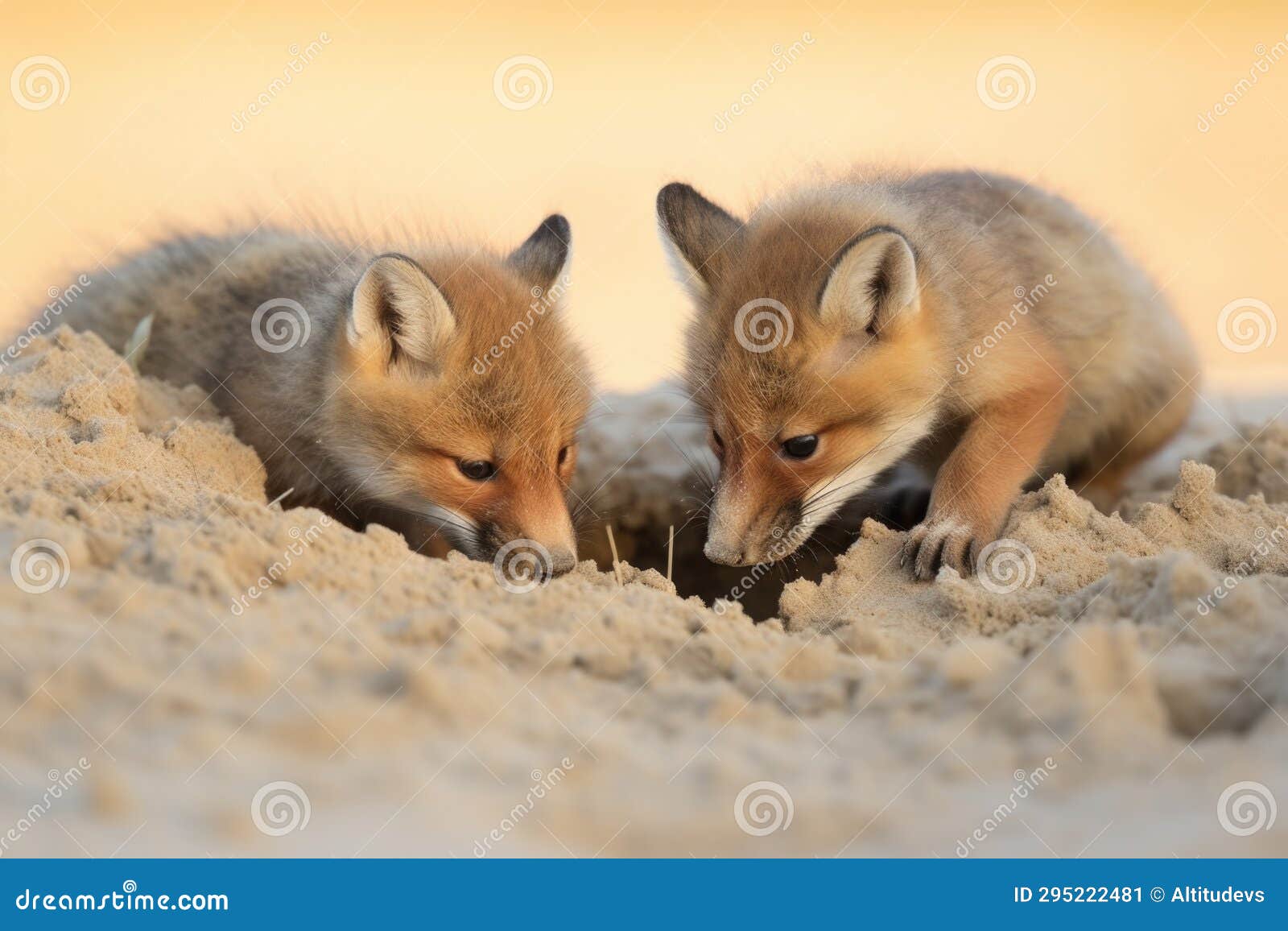 Foxes Digging Holes in a Sand Field Stock Image - Image of holes ...