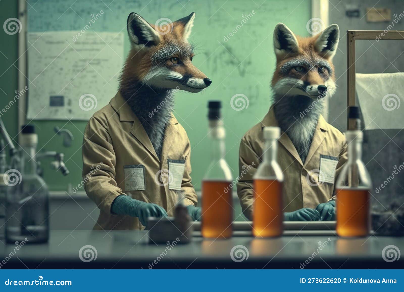 Foxes Dressed As Scientists Experimentin a Lab , Created with ...