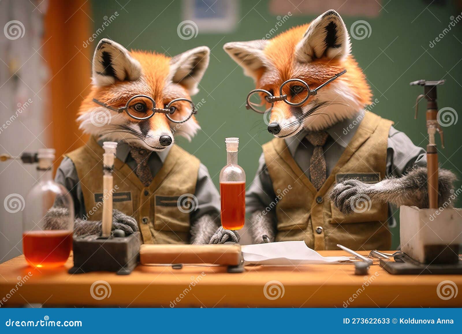 Foxes Dressed As Scientists Experimentin a Lab , Created with ...