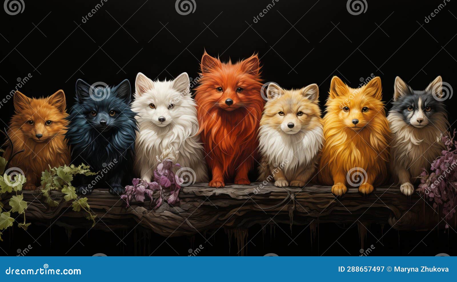 Foxes are Multicolored Animal Illustrations. Sly Fox on a Plain ...