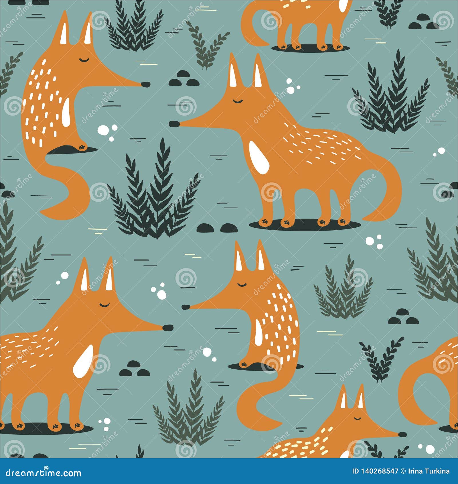 Foxes and Plants, Colorful Seamless Pattern Stock Vector - Illustration of greeting, graphic ...