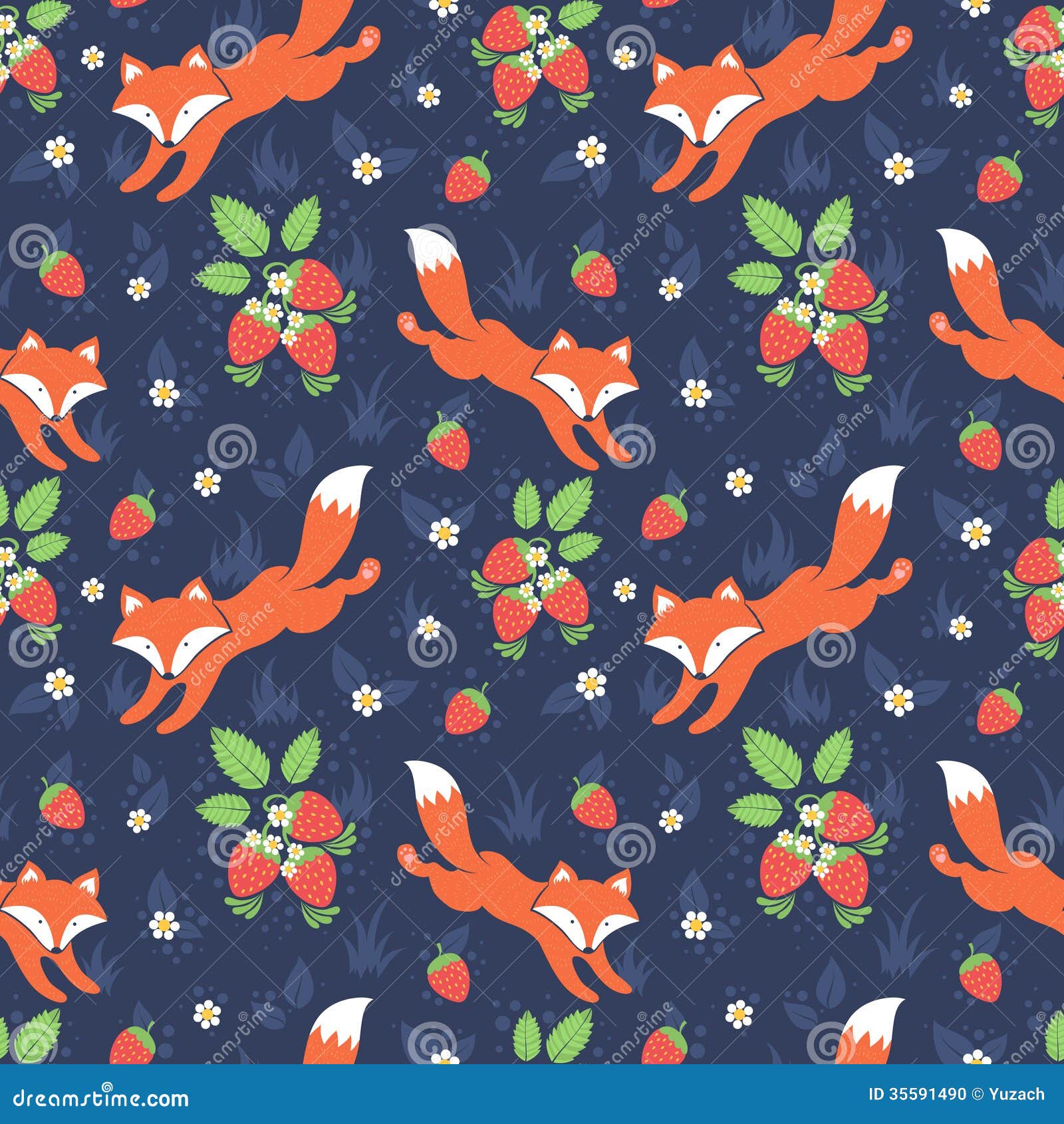Foxes and Wild Strawberries Seamless Pattern Stock Vector ...