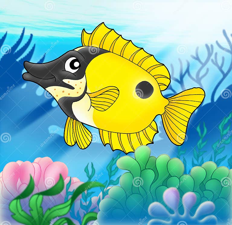 Foxfish with anemones stock illustration. Illustration of diver - 6530619