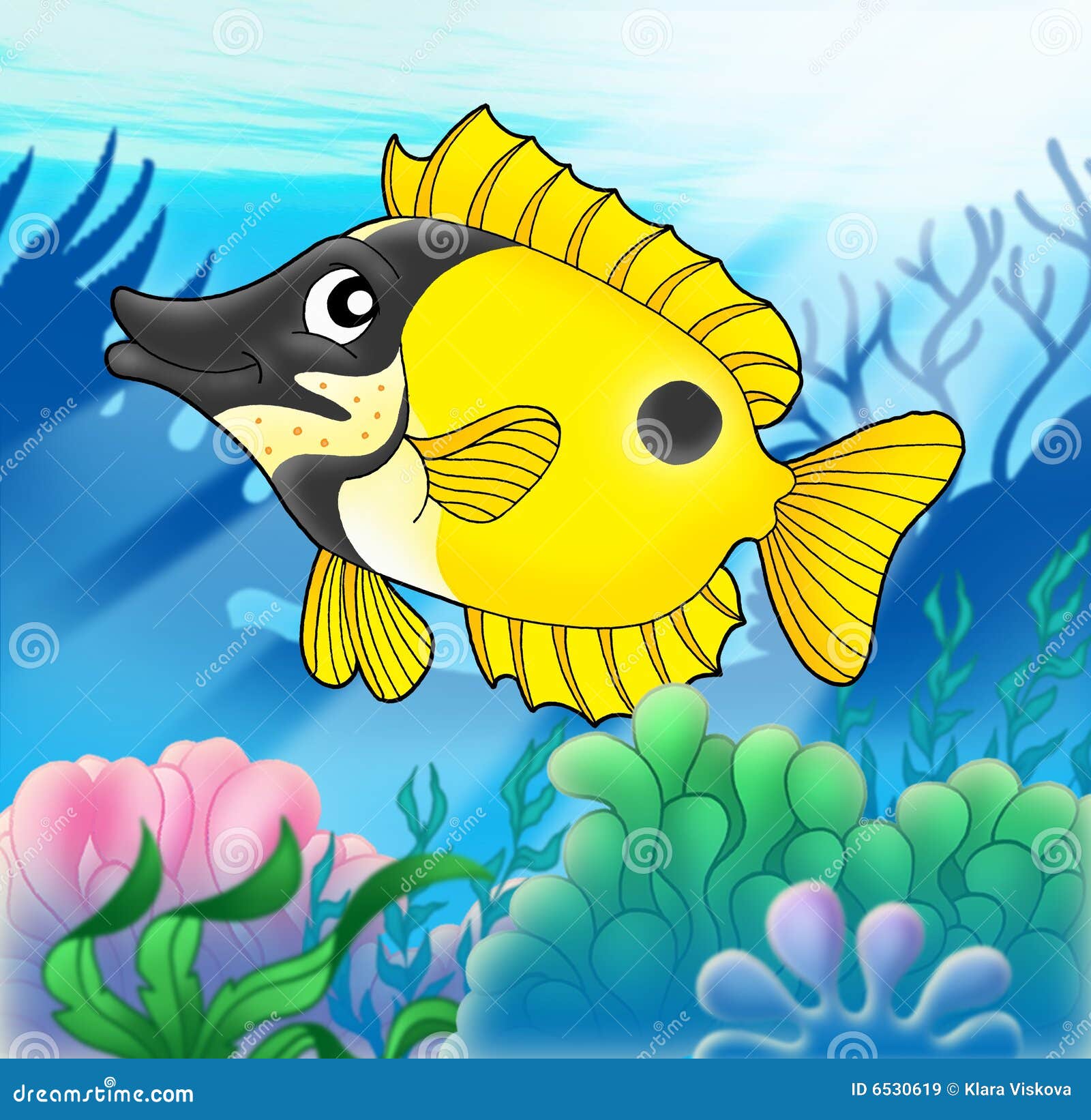 Foxfish con las anémonas stock de ilustración. Ilustración de drenaje ...