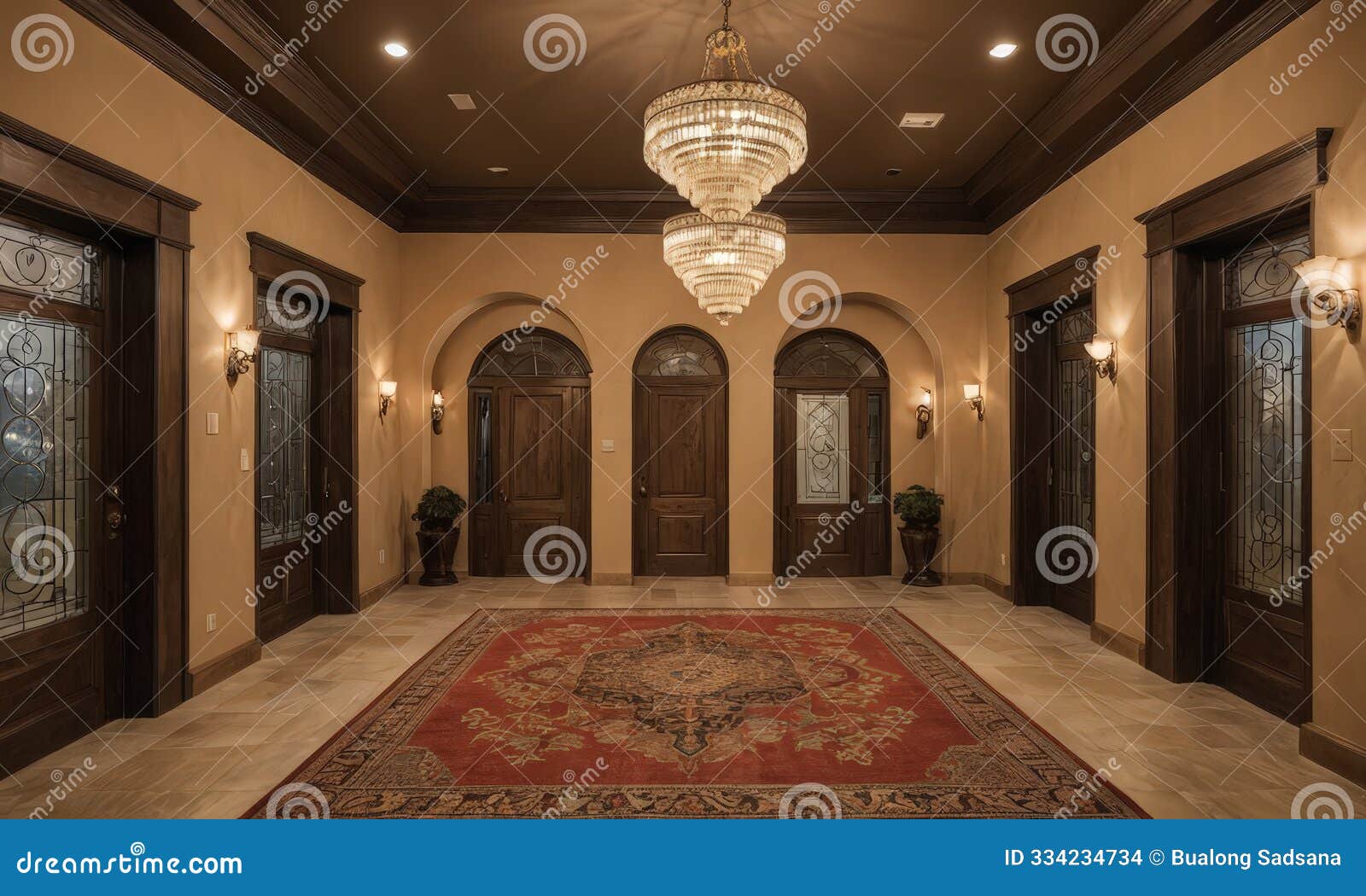 Foyer with chandel and stock illustration. Illustration of muslim ...