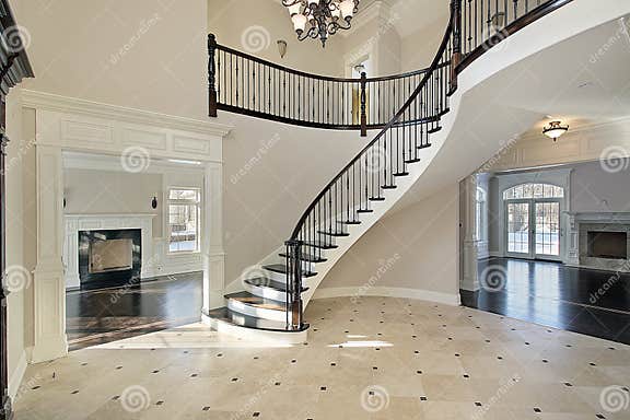 Foyer with Spiral Staircase Stock Image - Image of design, estate: 11826731