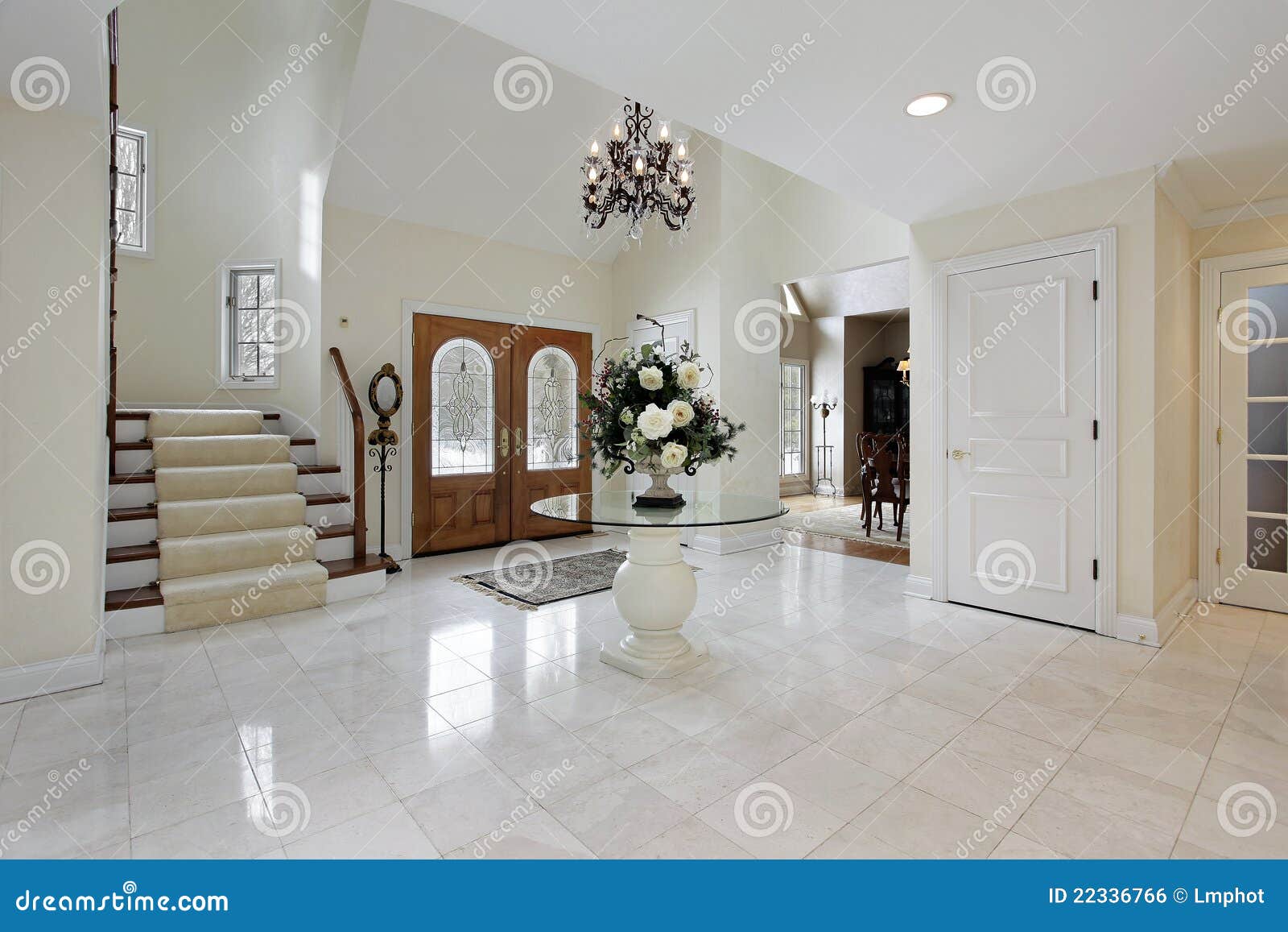 Foyer with Stained Glass Door Windows Stock Photo - Image of estate ...