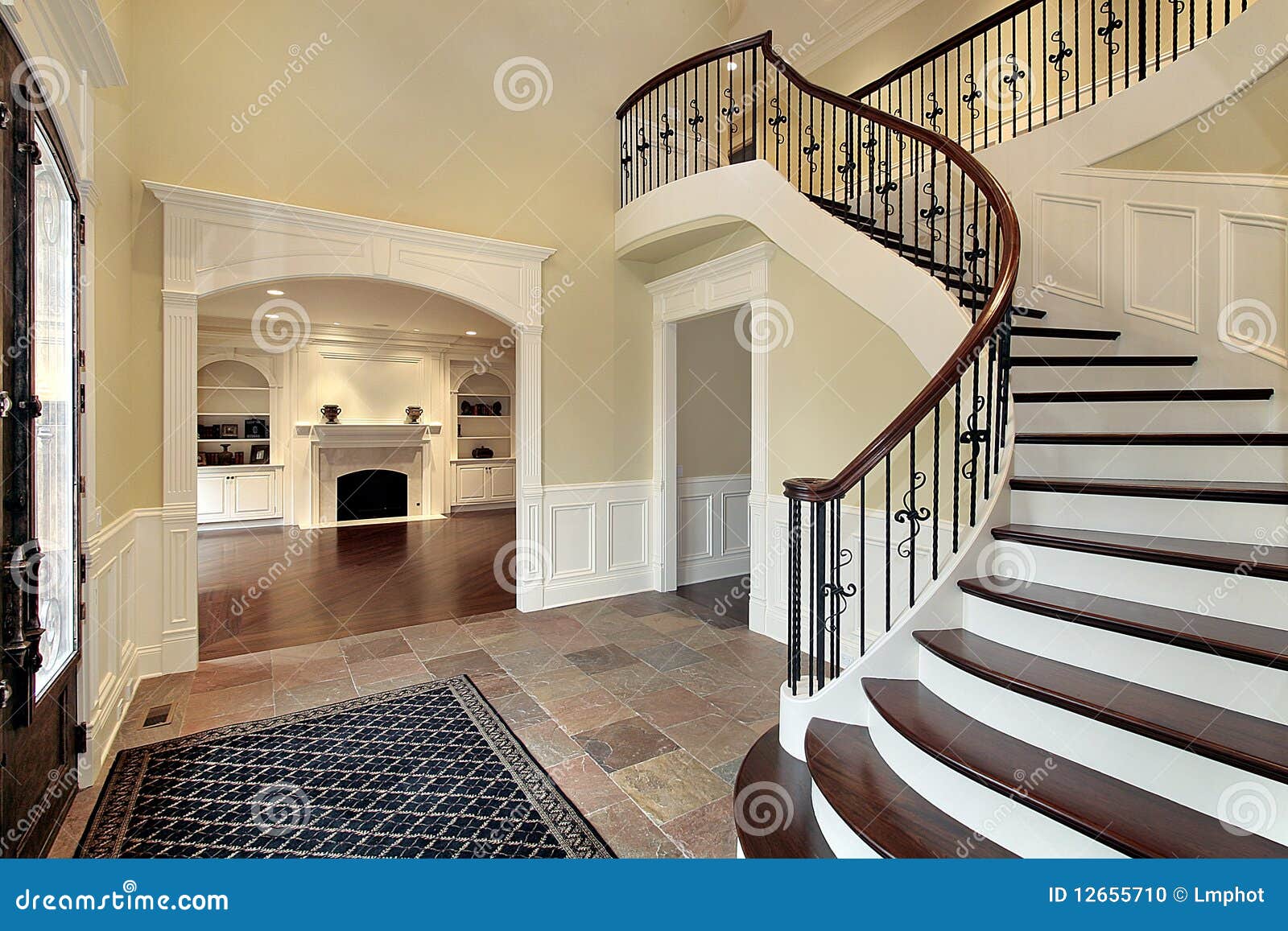 Foyer with View into Living Room Stock Photo - Image of decorate ...