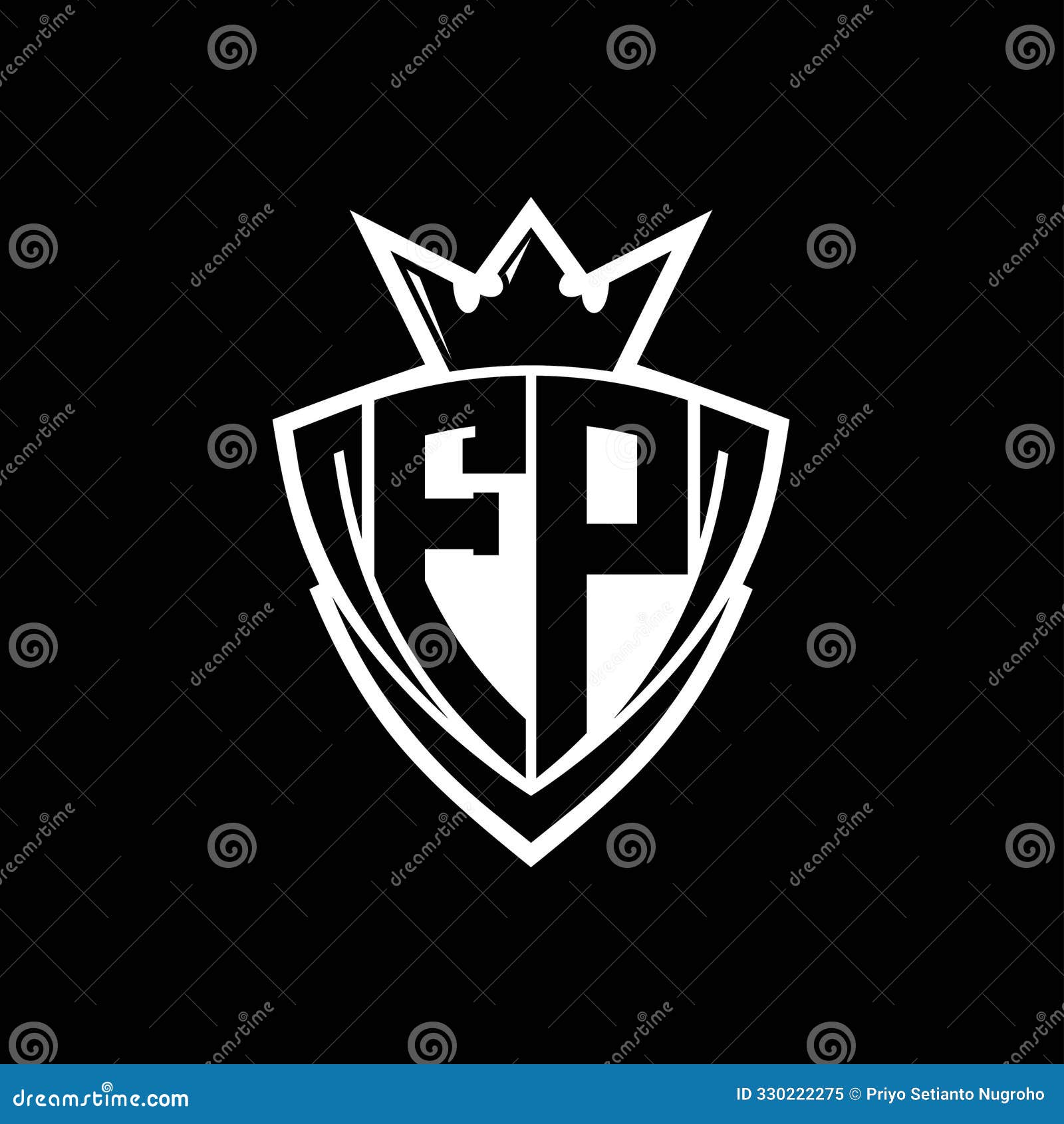 FP Letter Logo with Sharp Triangle Shield Shape with Crown Inside White ...