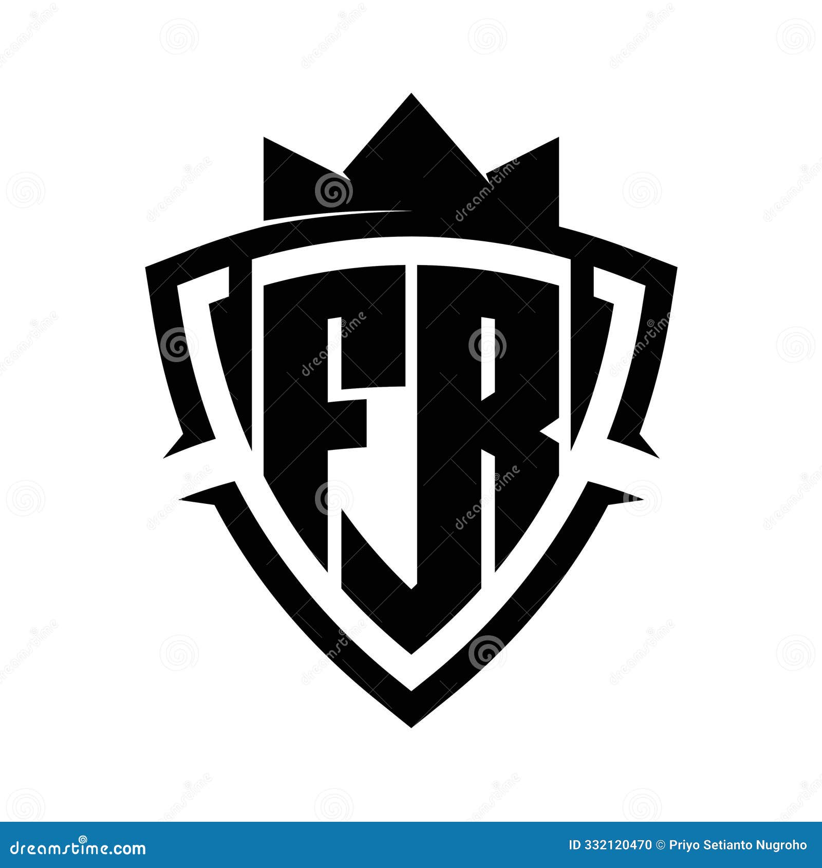 FR Letter Bold Monogram Triangle Curve Shield Shape with Crown Black ...