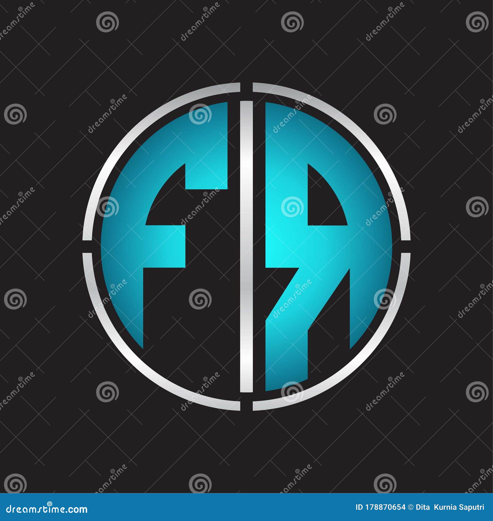 FR Logo Initial with Circle Line Cut Design Template on Blue Colors ...