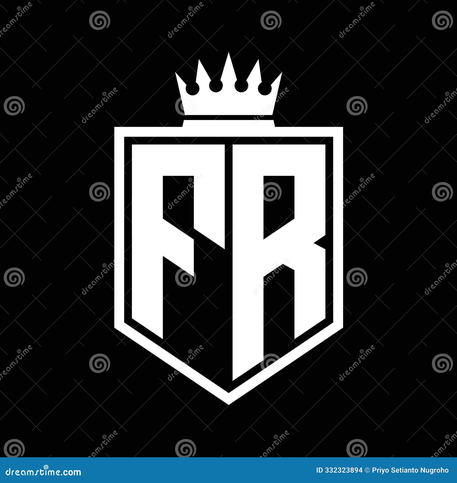 FR Logo Monogram Bold Shield Geometric Shape with Crown Outline Black ...