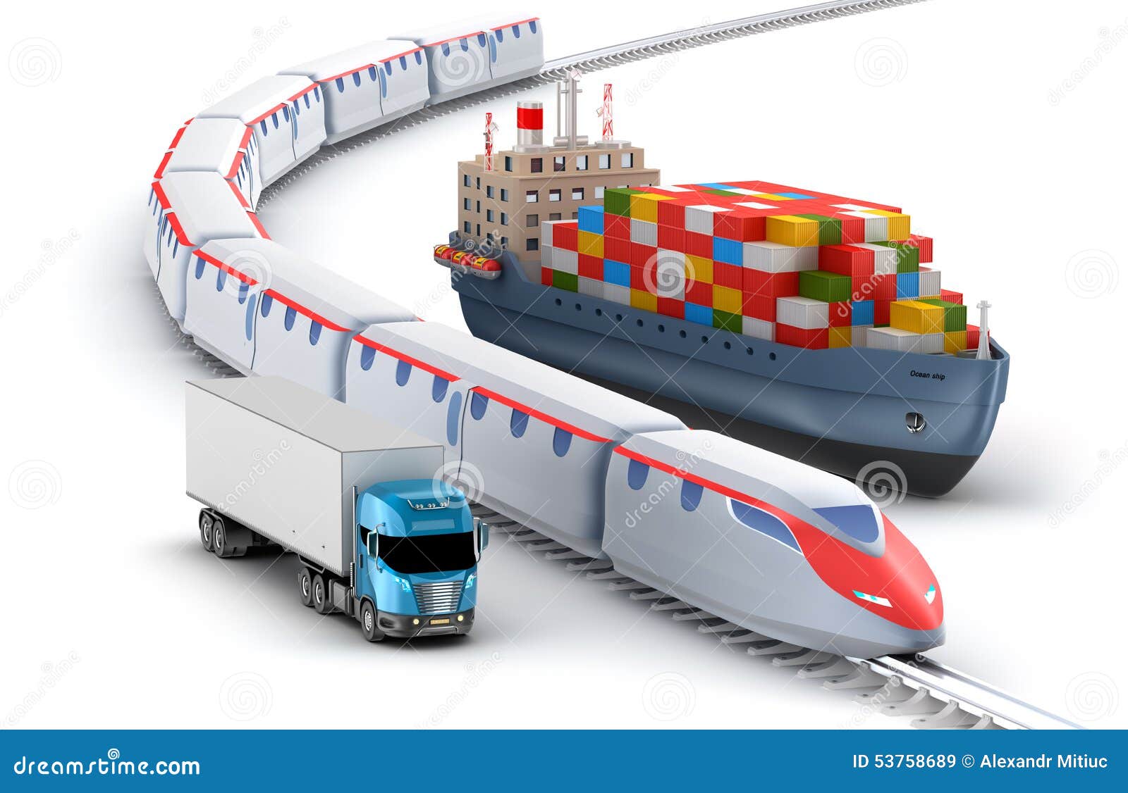 Frachttransport Durch LKW, Schiene Und Schiff Stock Abbildung - Illustration von ausfuhr ...