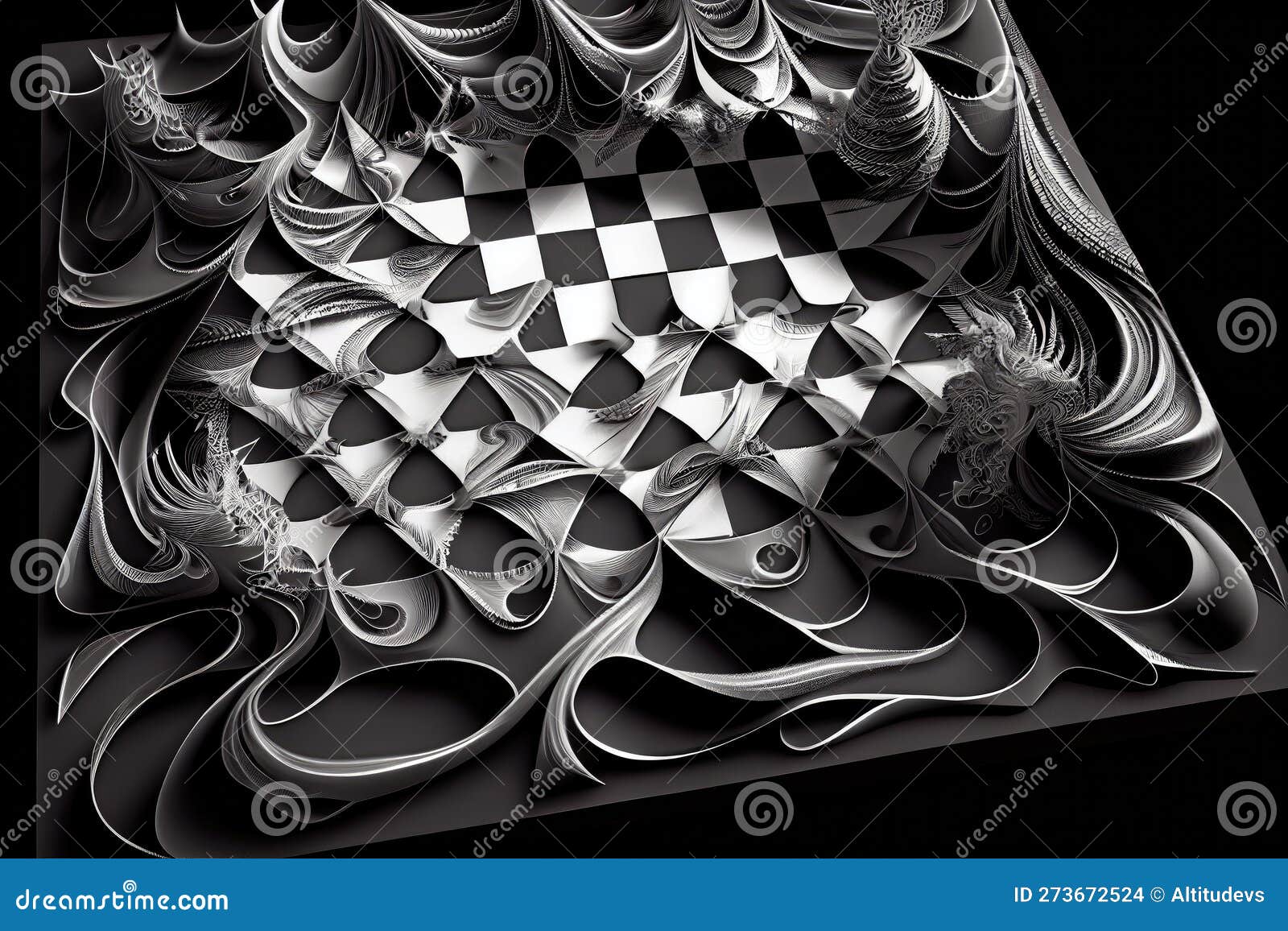 Fractal Chess Board with Surrealistic Patterns Stock Illustration ...