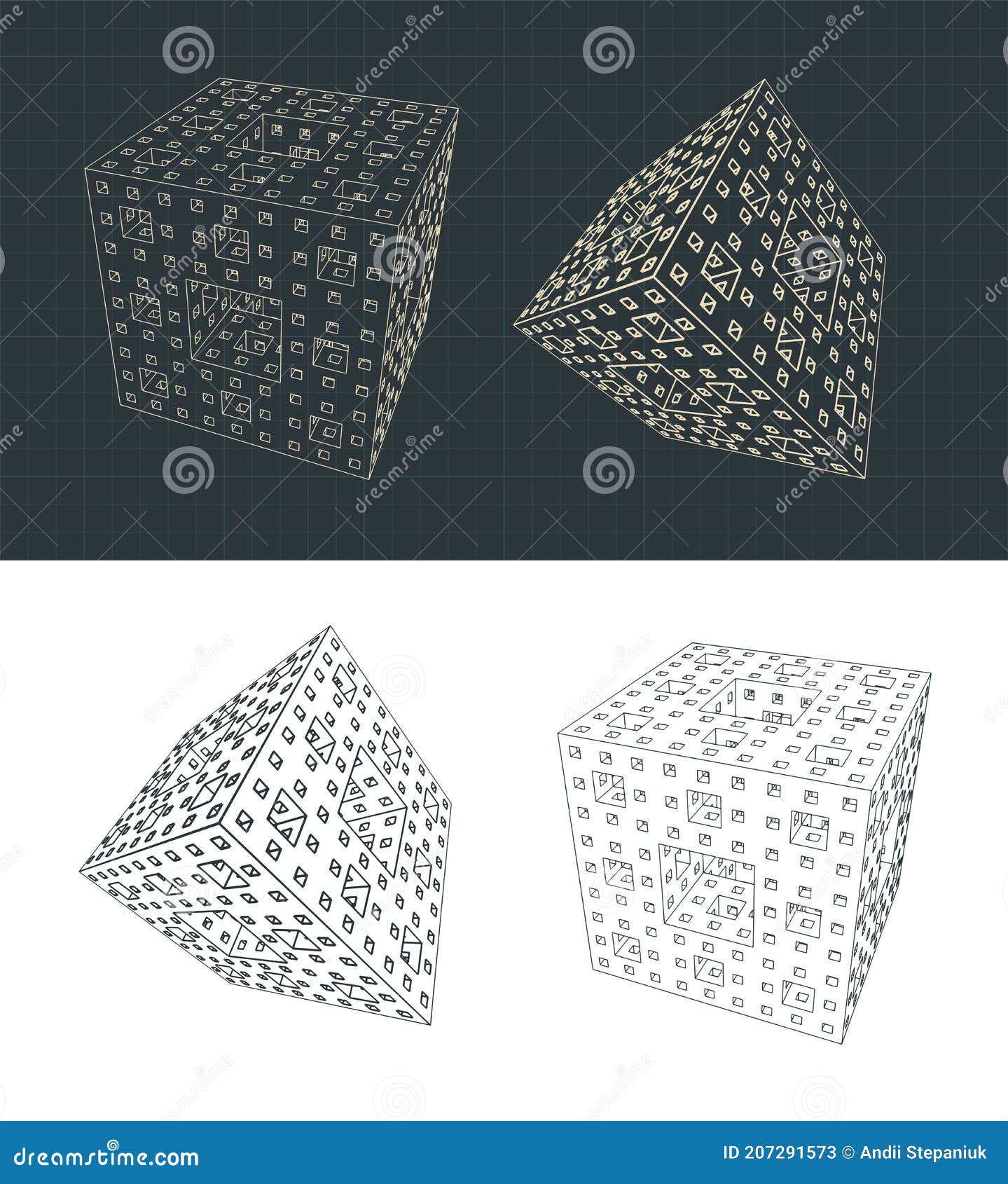 Fractal cube illustration stock vector. Illustration of system - 207291573