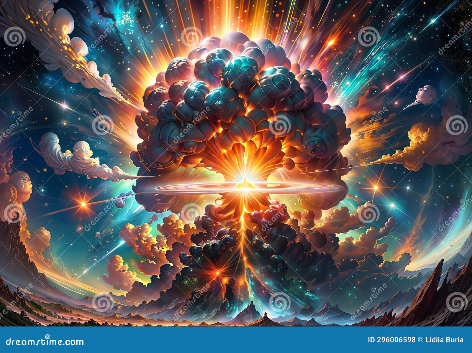 Fractal 3D Illustration of a Fireball in Space, Generative Ai Stock ...