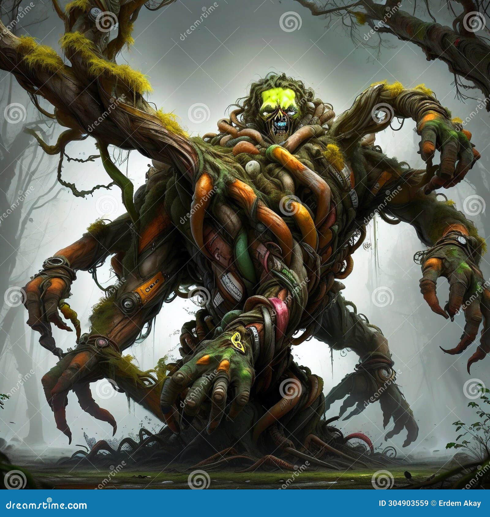 Fractal 3D Illustration of a Tree Shaped Terrifying Monster Moving in ...