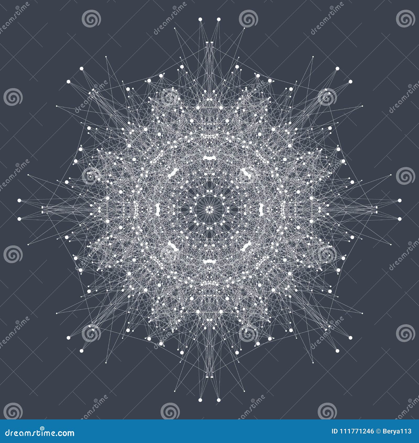 Fractal Element With Connected Lines And Dots Big Data Complex Particle Compounds Stock