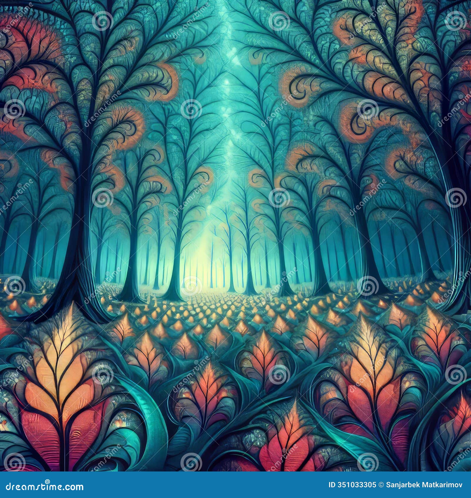 Fractal Forest a Dense Forest Where Each Leaf and Tree Branch Fo Stock ...