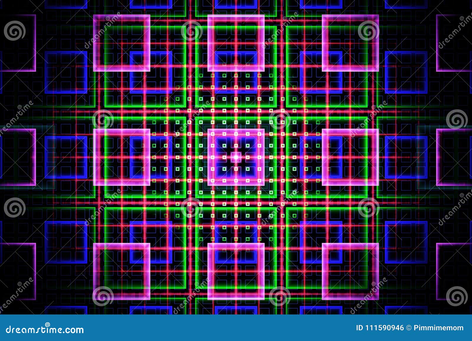 Fractal Grid with Bright Squares in Neon Colors Stock Illustration ...