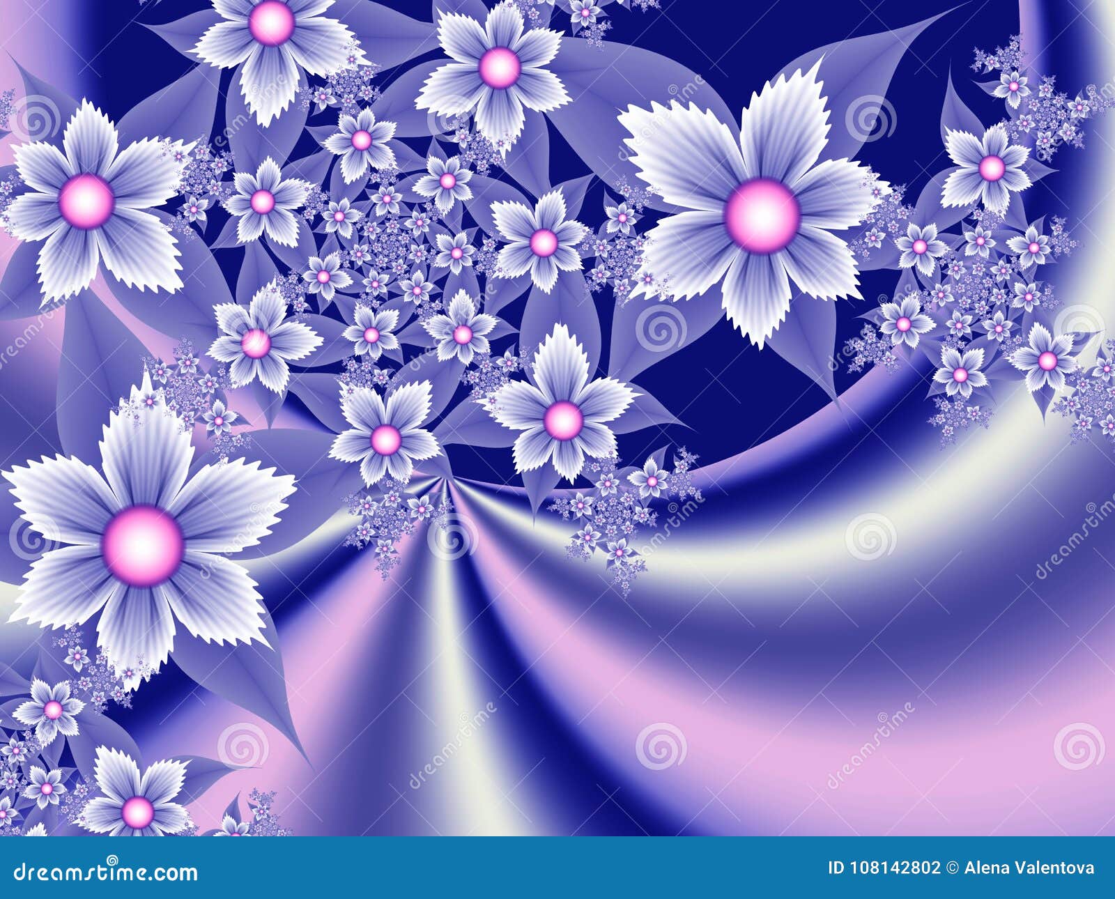 Fractal Image With Flowers For Your Text Blue Color Stock