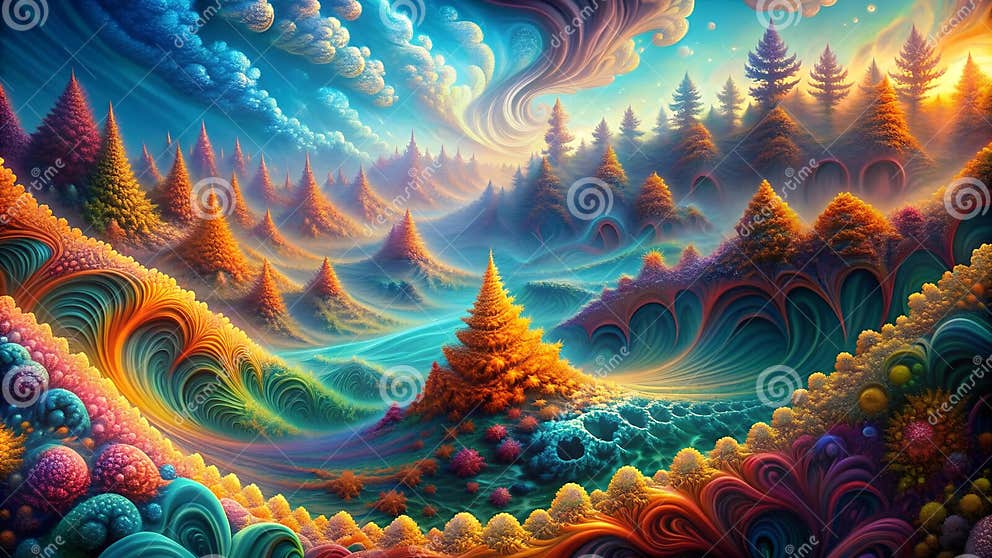 Fractal Landscape: a Journey through a Recursive Dimension Generative AI Stock Illustration ...