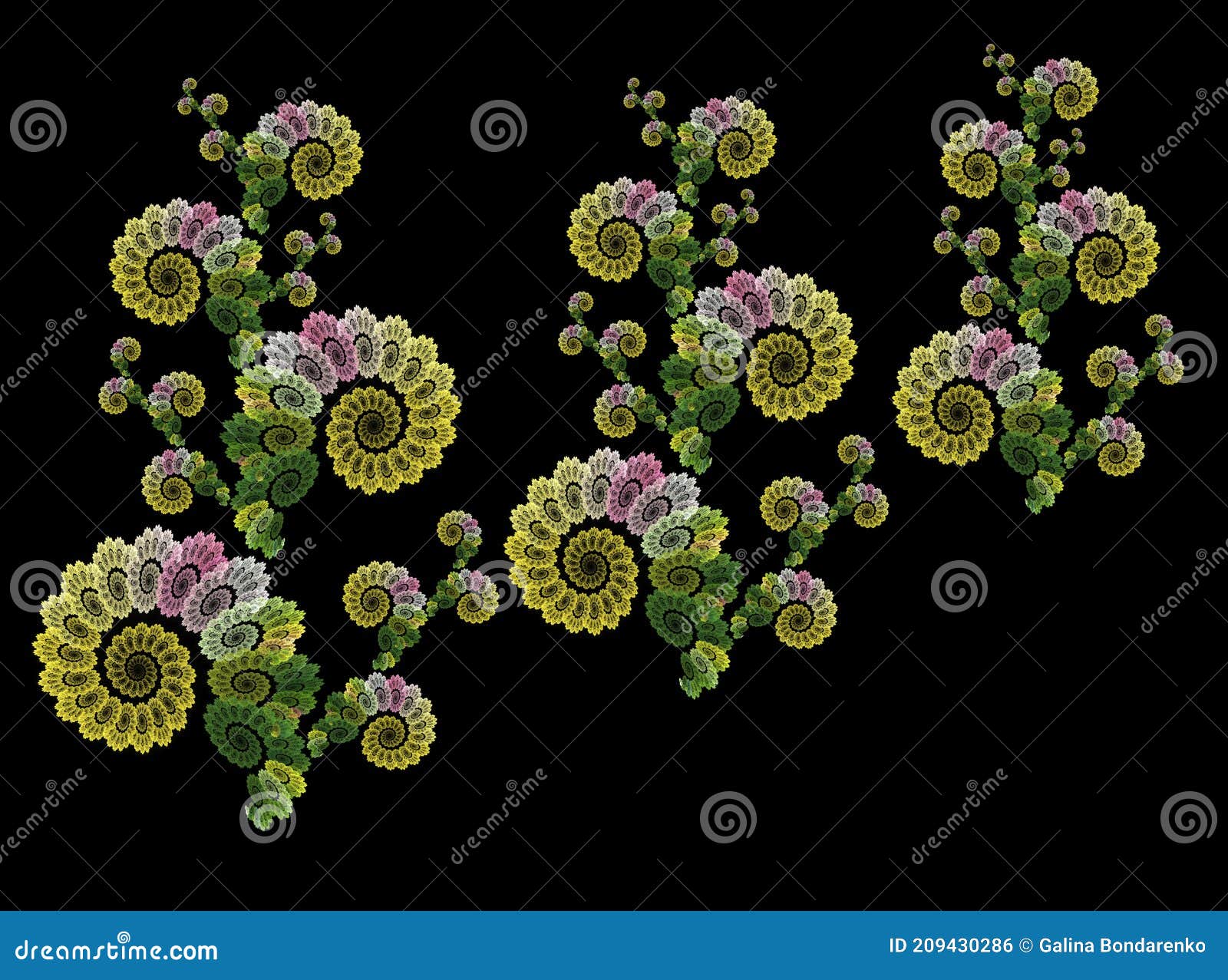 Fractals, Colorful Abstract Plants on Black Background on Black ...