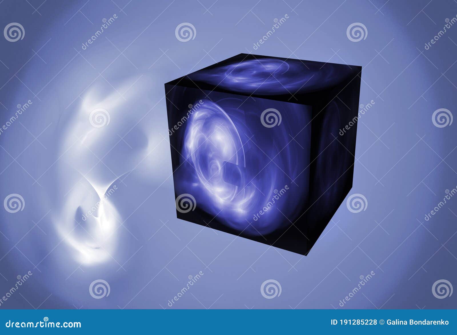 Fractals, a Mystical Black 3D Cube on a Blue Background Stock ...