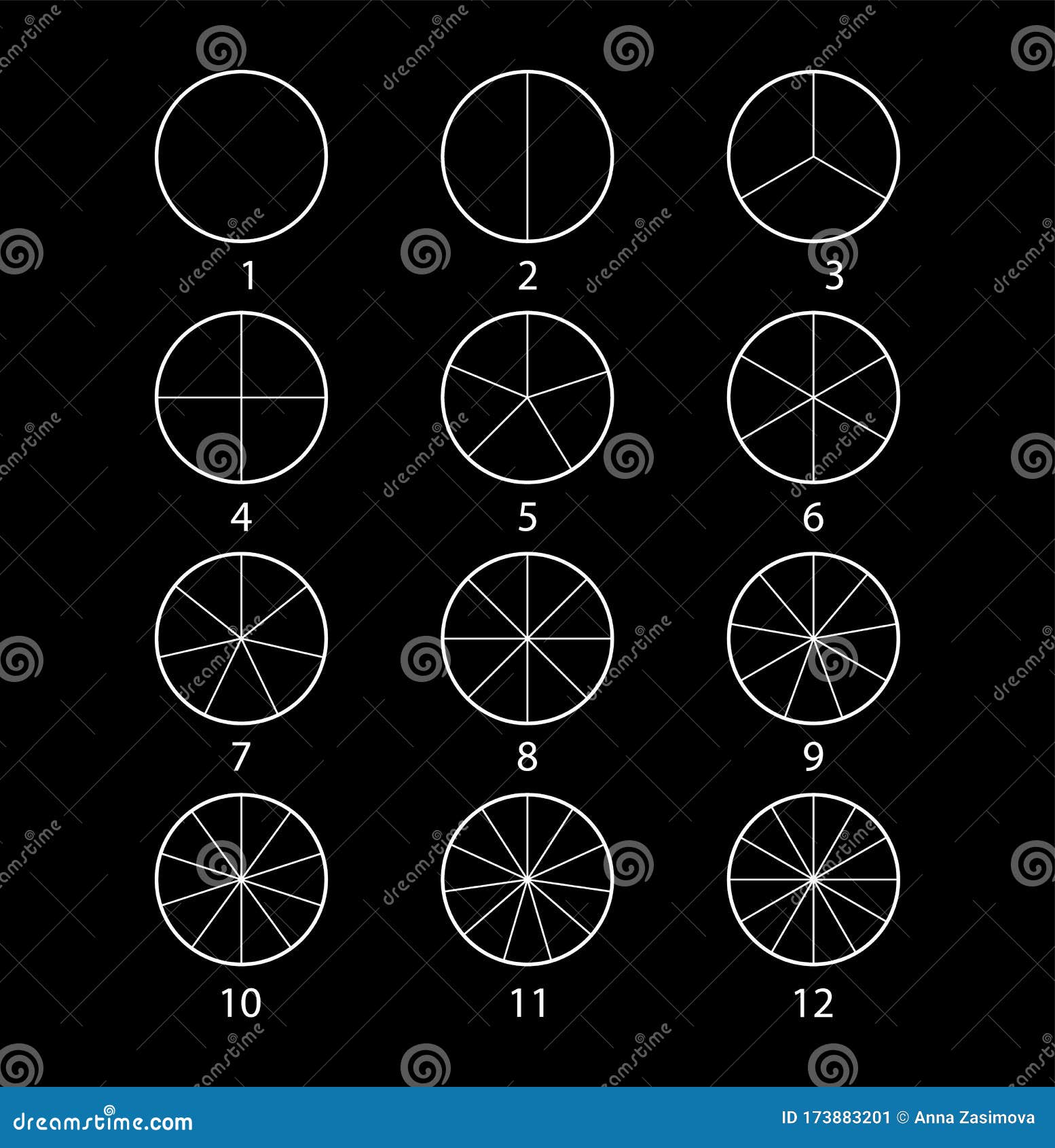 Fraction Mathematics. Circle Segments Set Stock Vector - Illustration ...