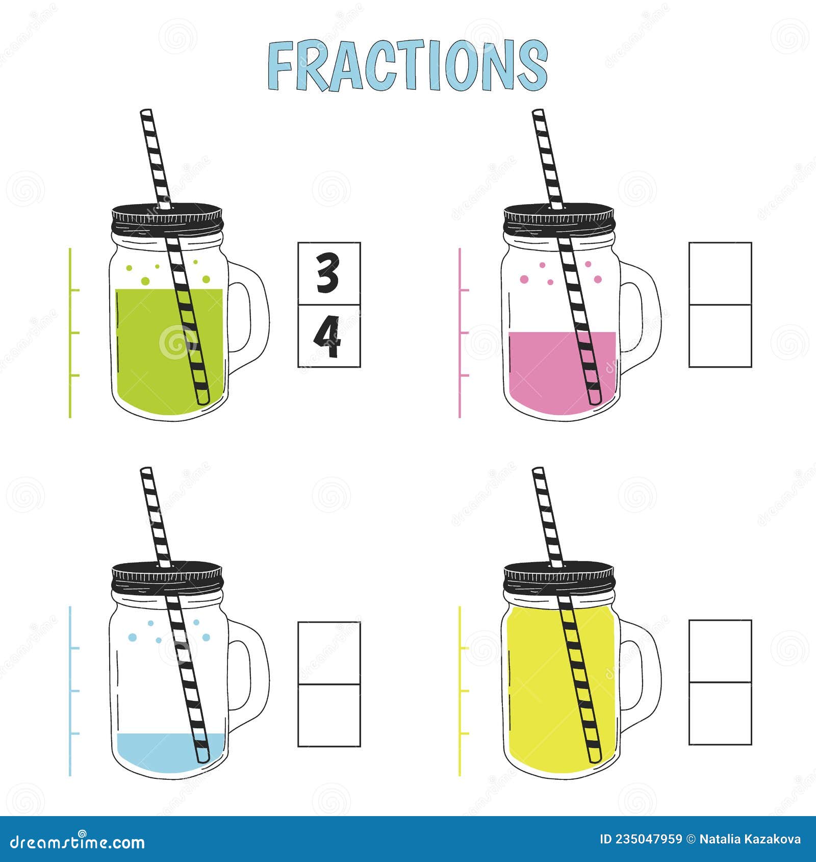Fractions Mathematical Worksheet Stock Vector - Illustration of ...