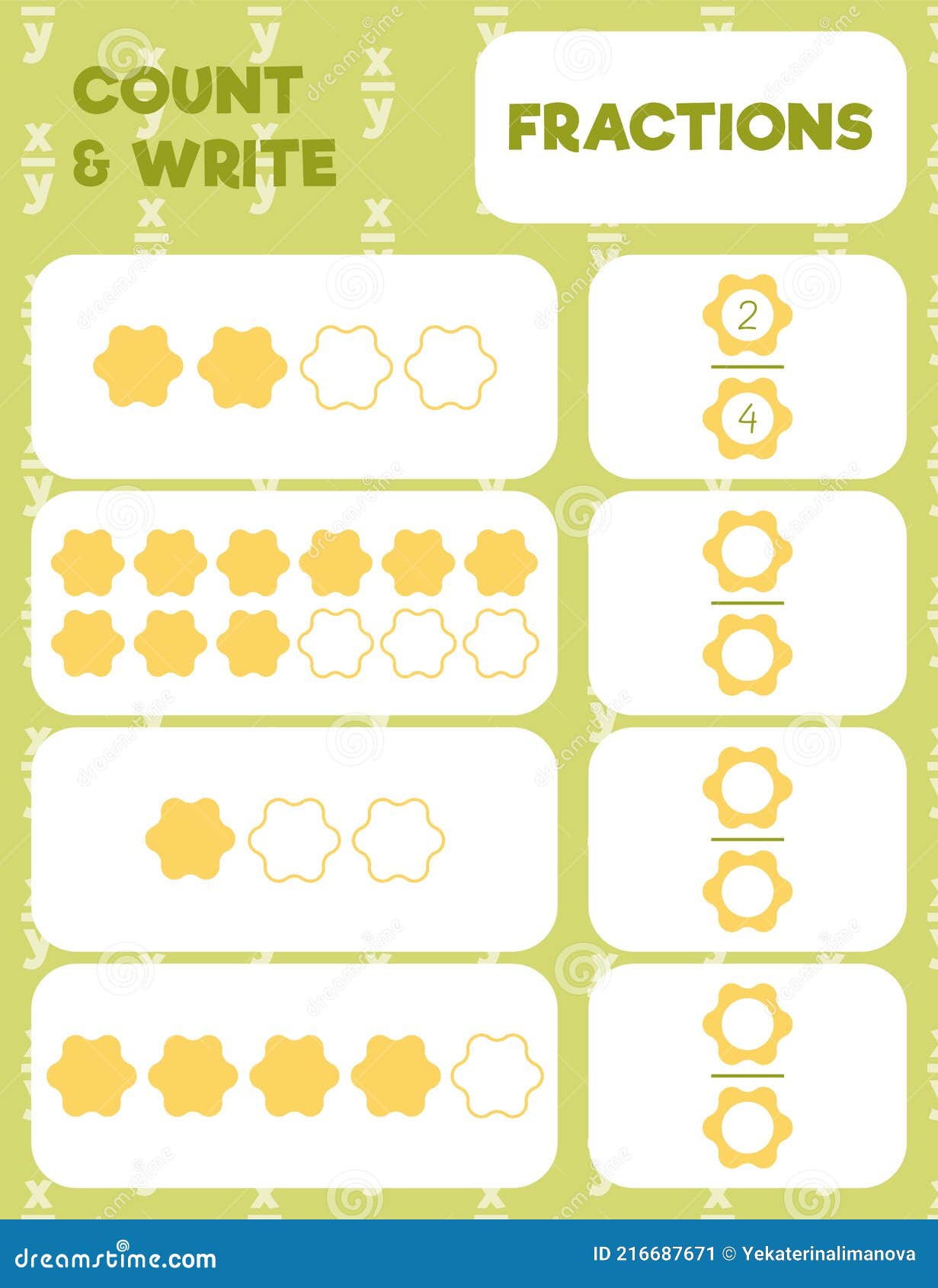 Fractions Worksheet, Math Practice Print Page. Stock Vector ...