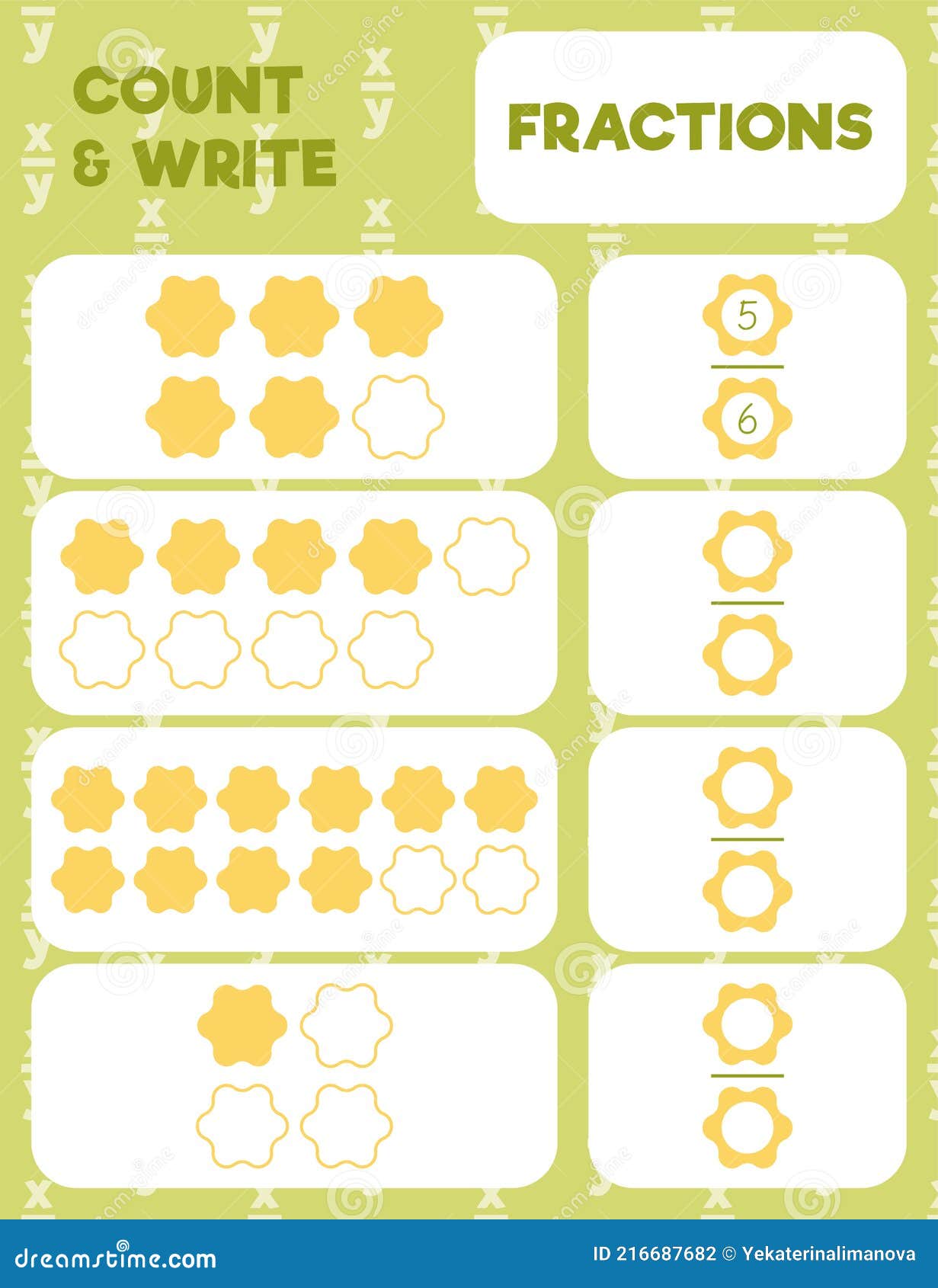 Fractions Worksheet, Math Practice Print Page. Stock Vector ...