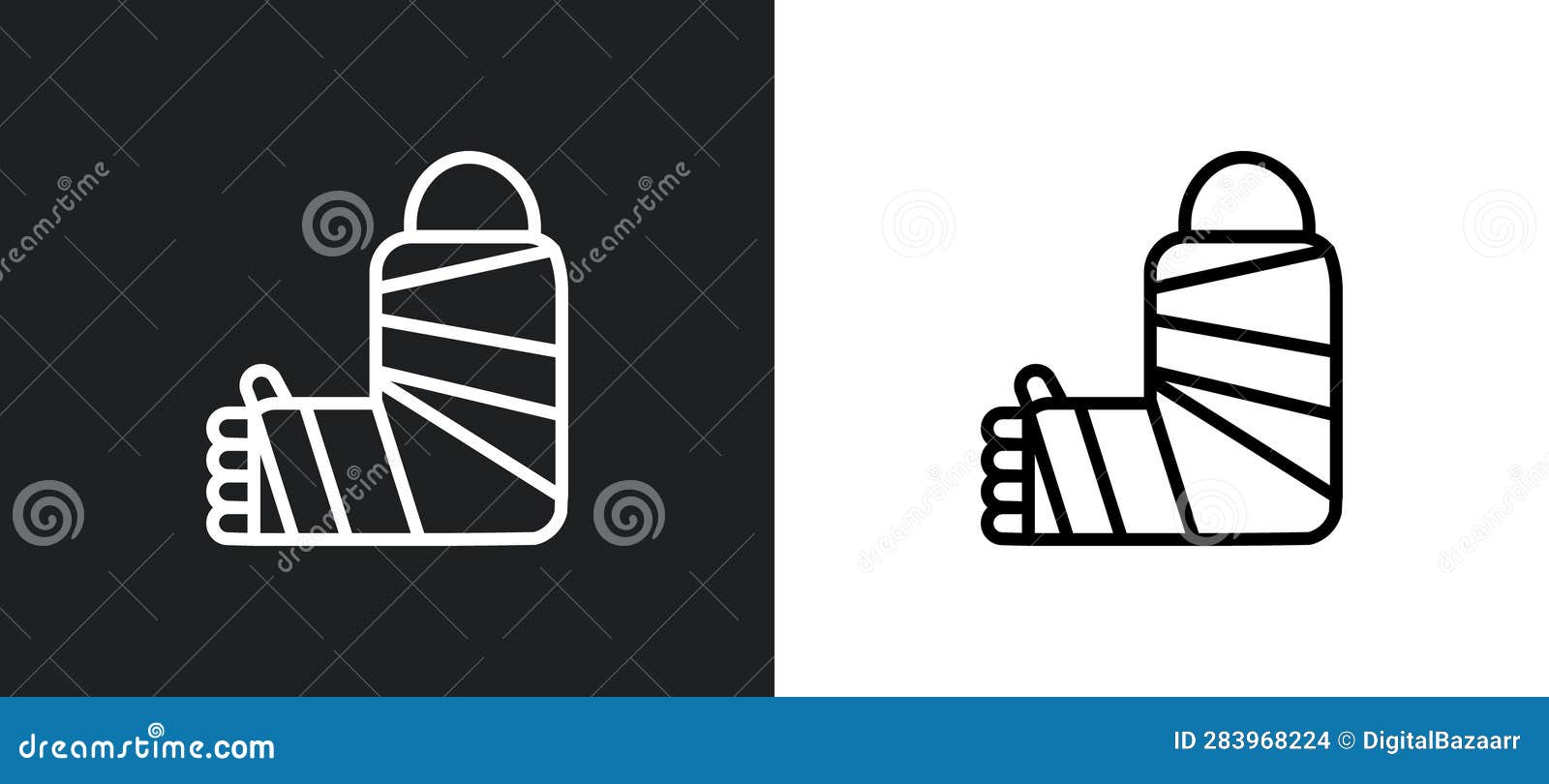 Fracture Arm Outline Icon in White and Black Colors. Fracture Arm Flat Vector Icon from Behavior ...