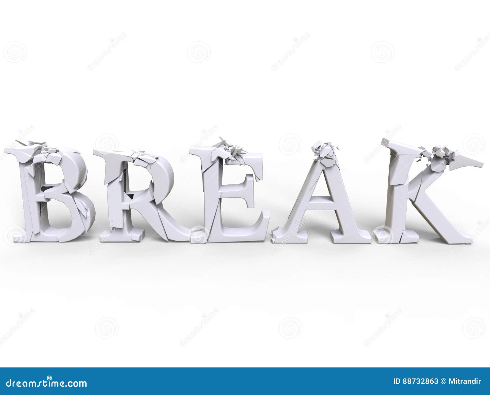 Fractured and Broken Font Spelling Out Break - Top Down View Stock ...
