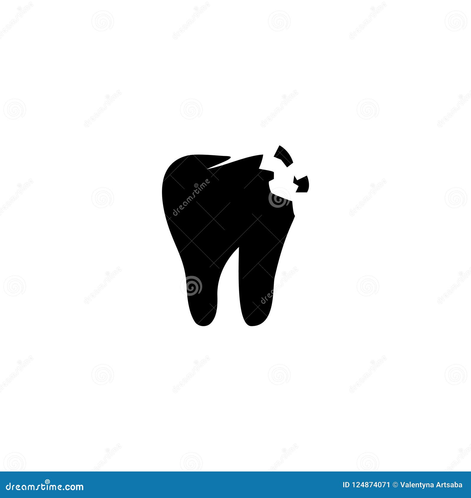 Fractured or Cracked Tooth, Dental Problem Flat Vector Icon Stock ...