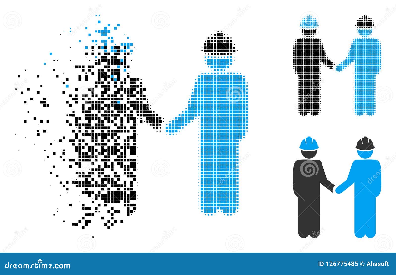 Fractured Dotted Halftone Engineer Persons Handshake Icon Stock Vector ...