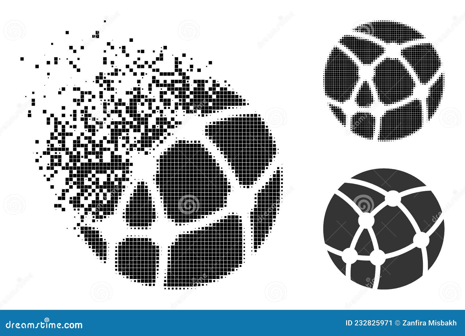Fractured Dotted Web Sphere Glyph with Halftone Version Stock Vector ...
