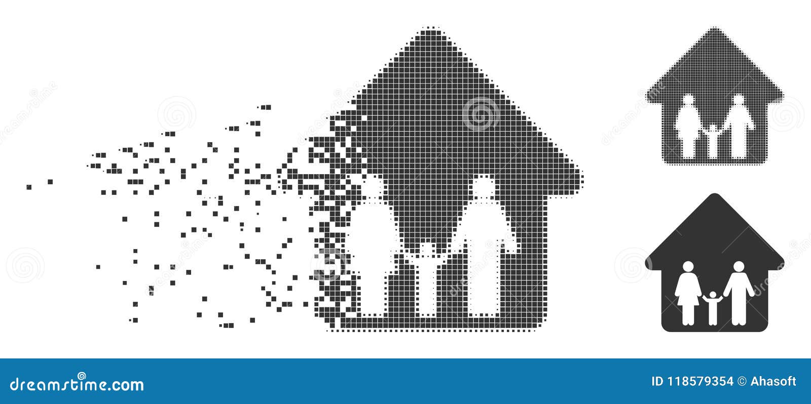 Family Home Disappearing Pixel Halftone Icon Stock Vector ...
