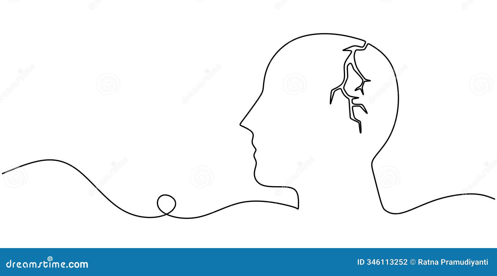 Fractured Human Face in One Line Drawing. Inner Psychological Conflict ...