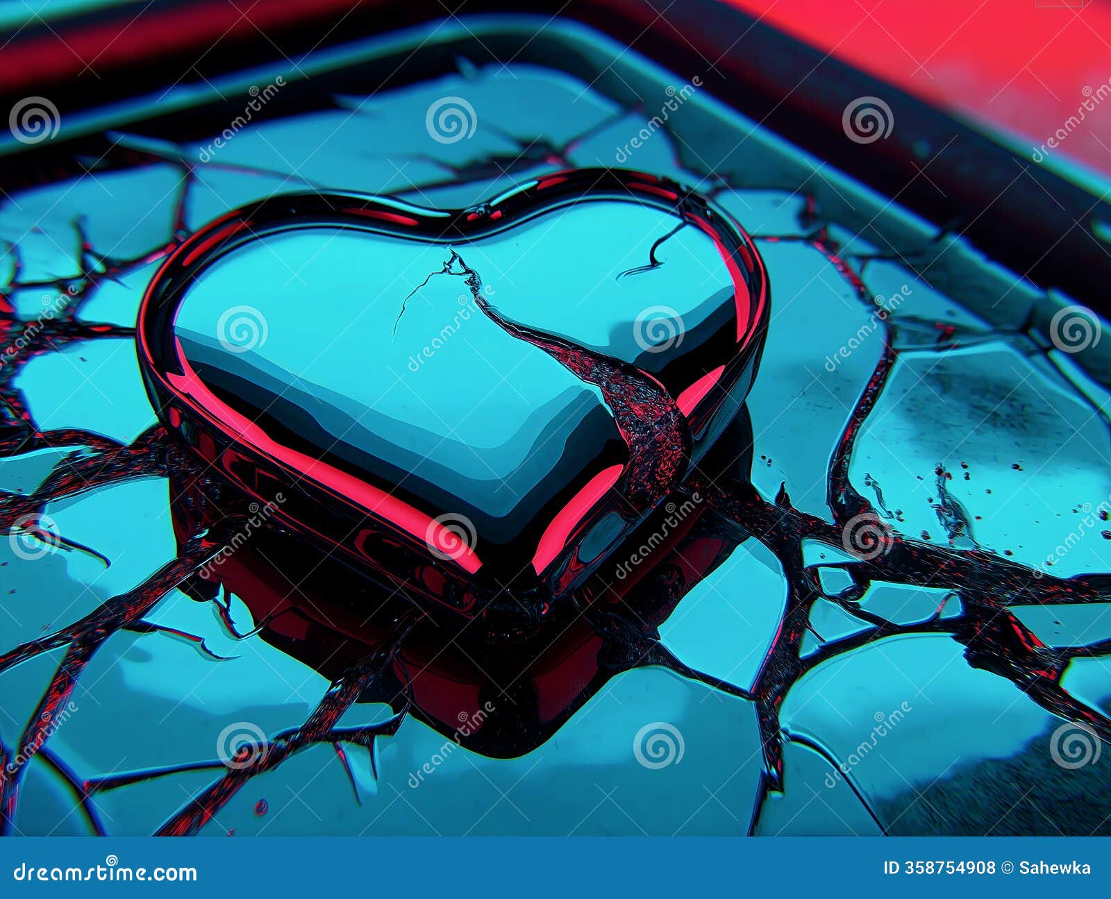 Glossy Broken Heart on Reflective Surface Stock Illustration ...