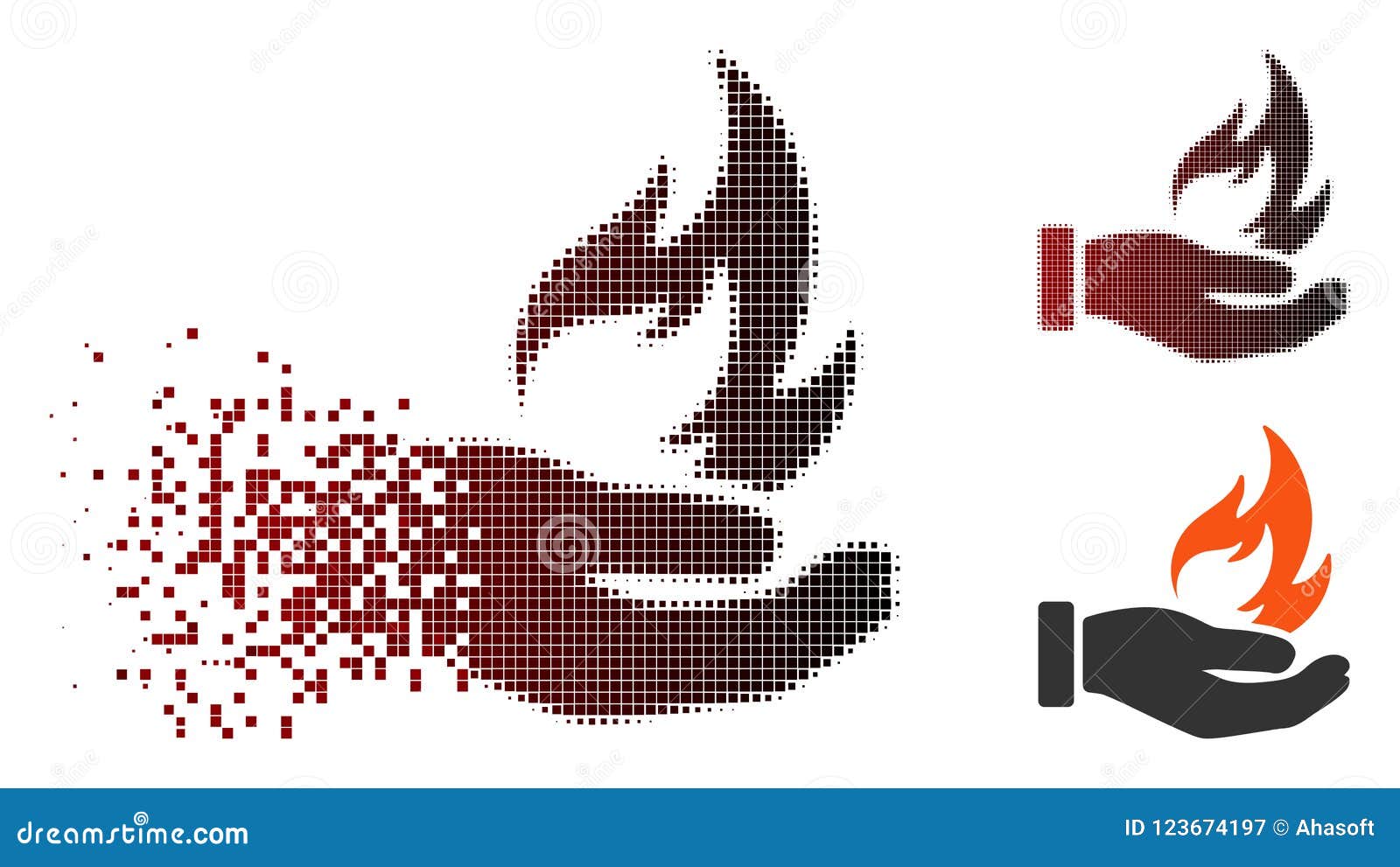 Fractured Pixel Halftone Palm Offer Fire Icon Cartoon Vector ... Fractured Pixel Halftone Palm Offer Fire Icon Cartoon Vector ...
