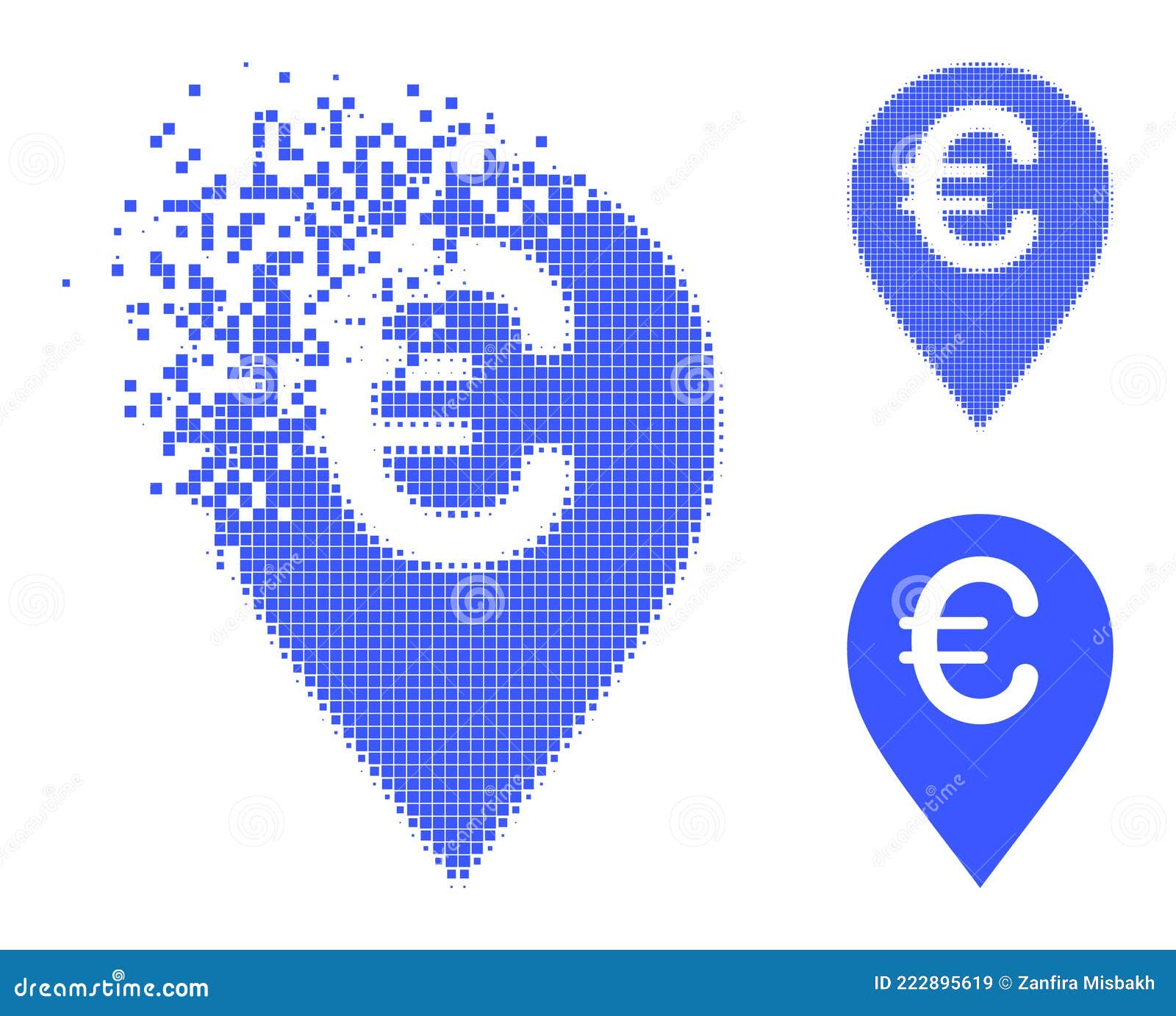 Fractured Pixelated Euro Map Marker Glyph with Halftone Version Stock ... Fractured Pixelated Euro Map Marker Glyph with Halftone Version Stock ...