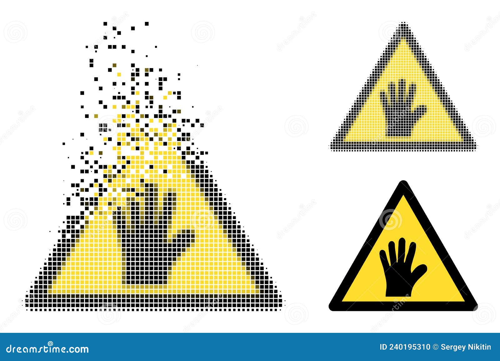 Fractured Pixelated and Original Hand Warning Icon Stock Vector ...