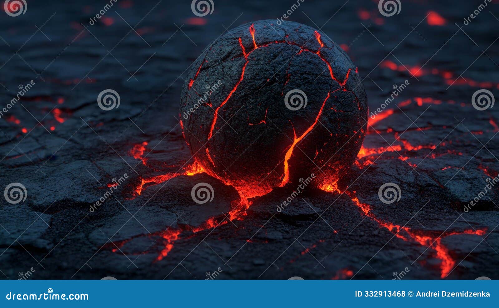 The Fractured Rocks Surround a Cracked Sphere with a Luminous Red Core ...