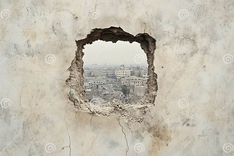 A Fractured Wall Featuring a Gap that Shows a Blurred Scenery. Stock ...