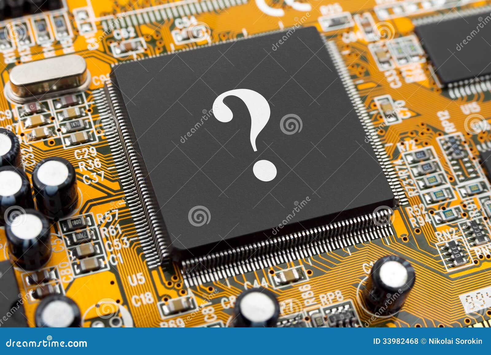 Frage über Computer-Chip stockfoto. Bild von hintergrund - 33982468