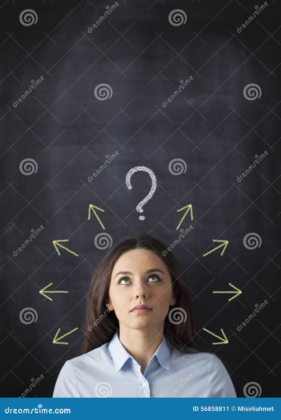 Fragezeichen auf Tafel stockbild. Bild von geschäftsfrau - 56858811